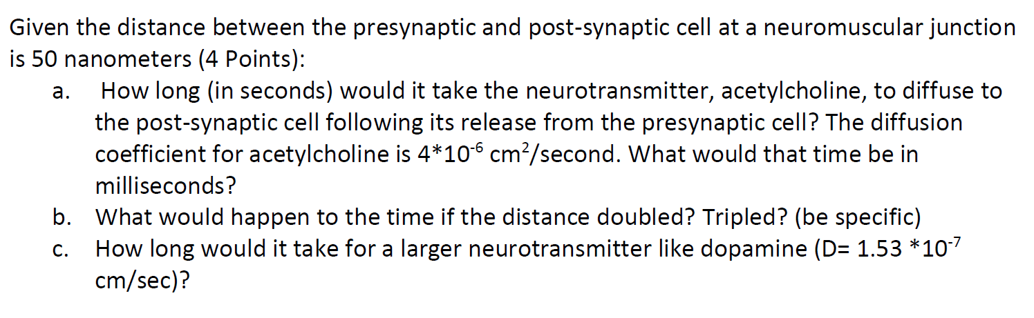 Solved Given the distance between the presynaptic and | Chegg.com