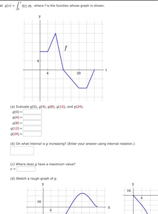 Solved g(x)=∫0xf(t)dt, where f is the function whose graph | Chegg.com