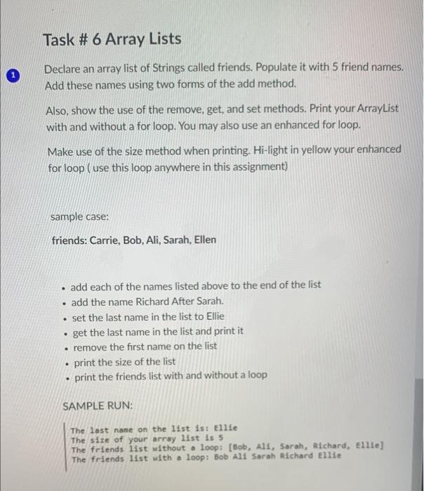 Solved Task 6 Array Lists Declare An Array List Of 4504