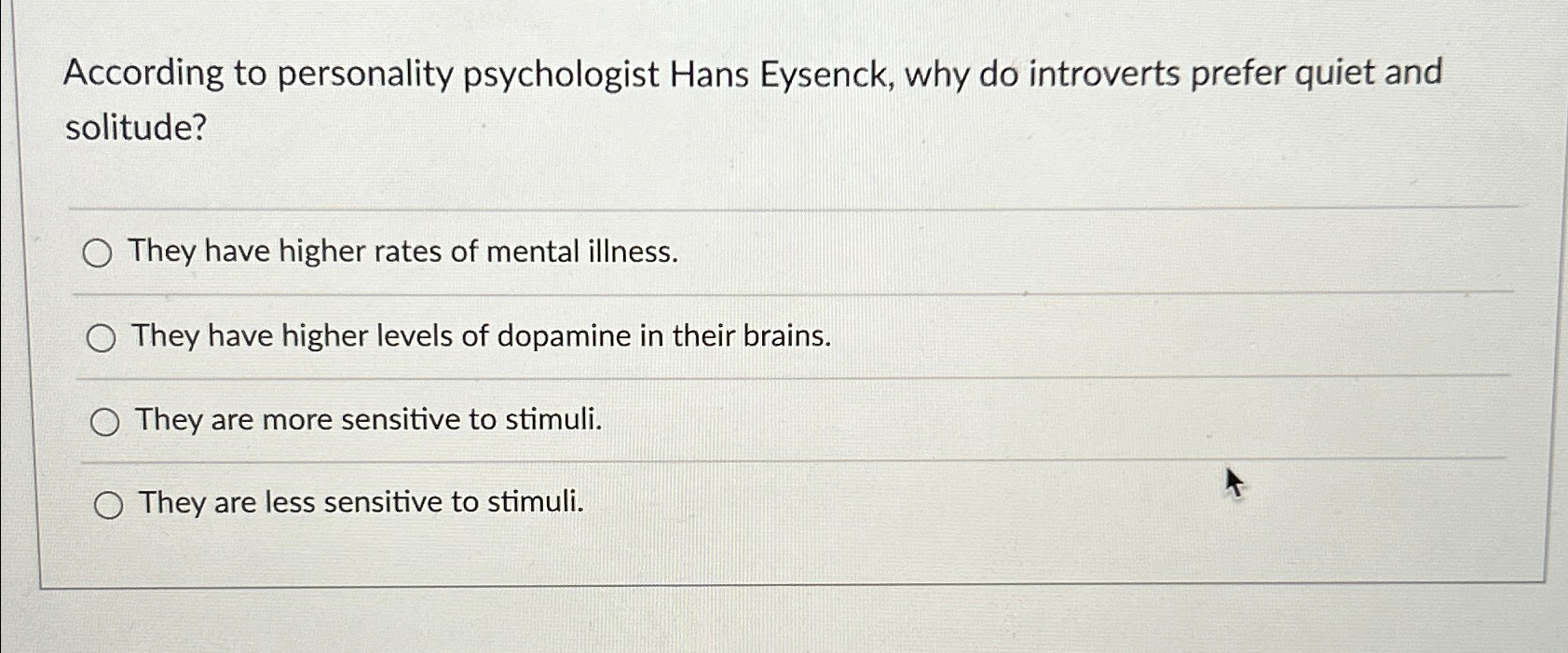 Solved According to personality psychologist Hans Eysenck, | Chegg.com