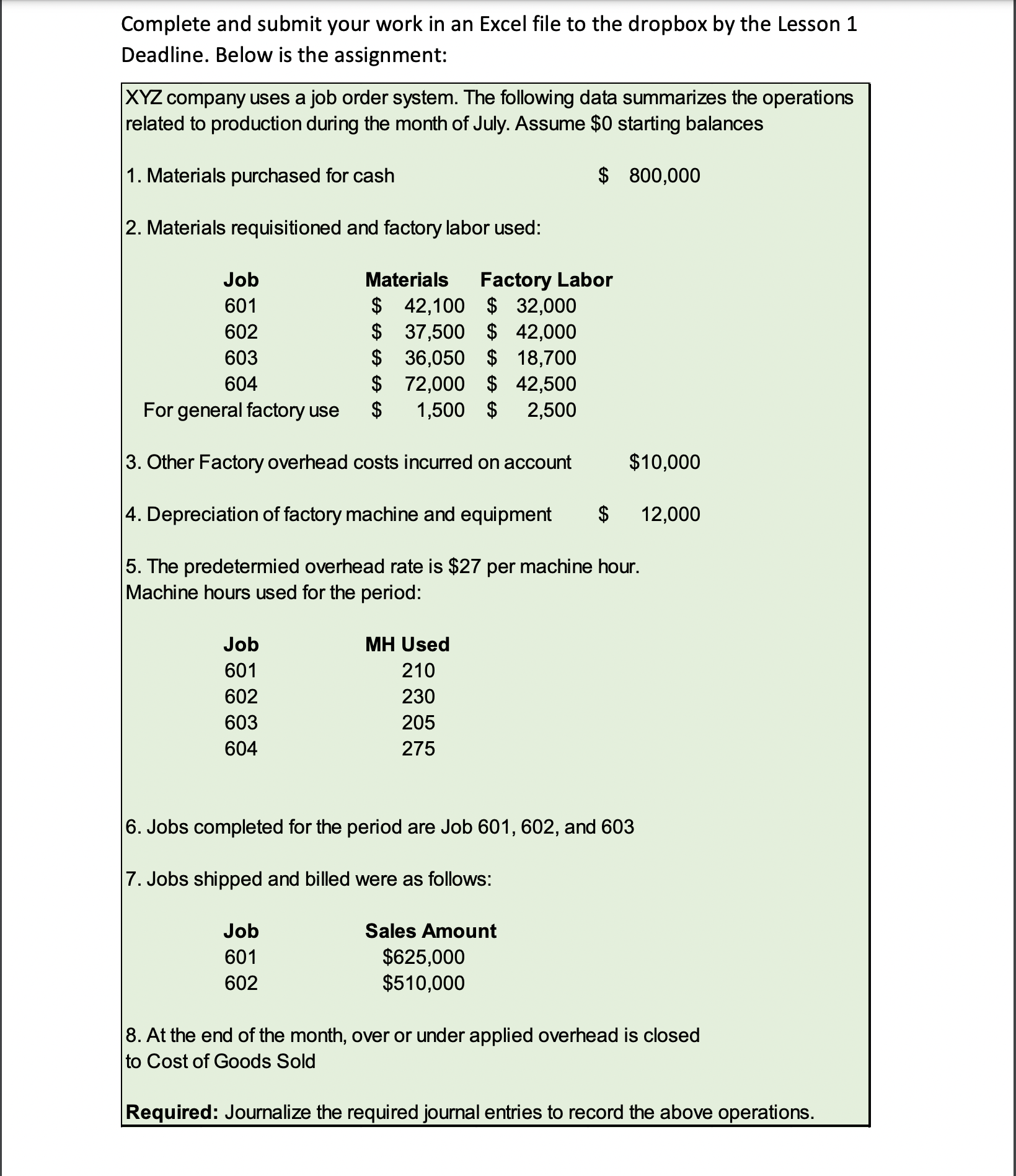 Solved Complete and submit your work in an Excel file to the | Chegg.com