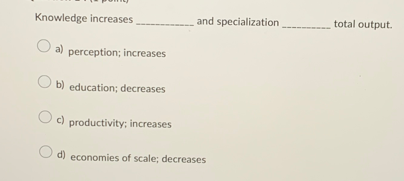 Solved Knowledge increases and specialization total | Chegg.com