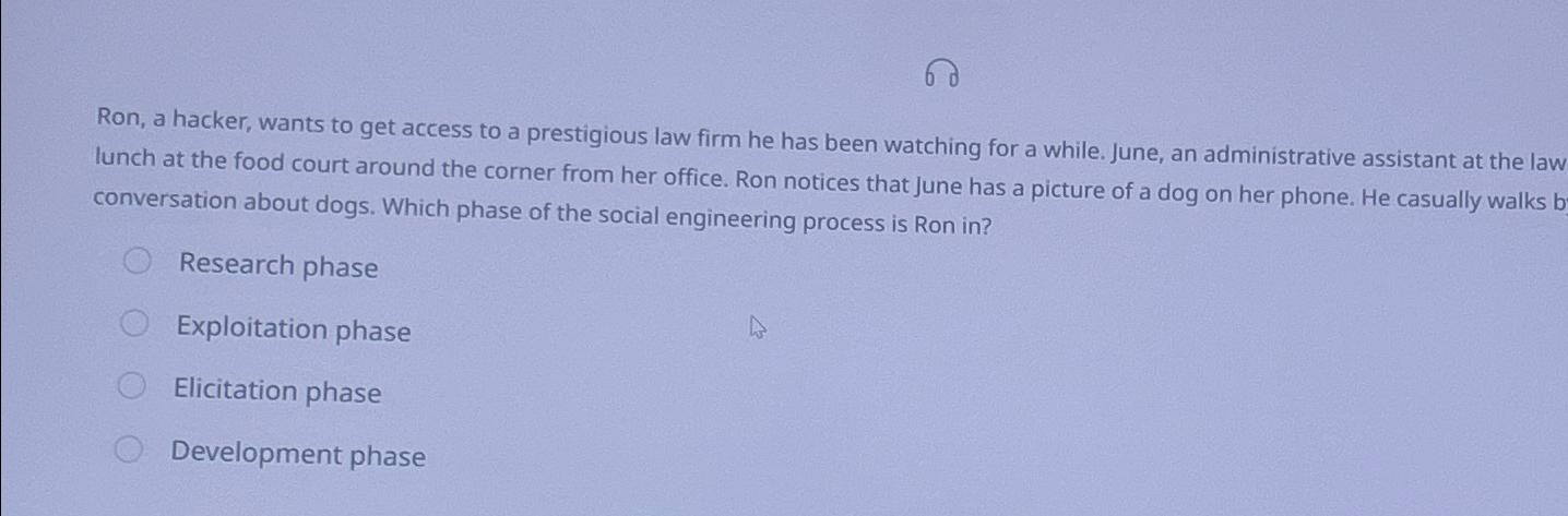 Solved 60Ron, a hacker, wants to get access to a prestigious | Chegg.com