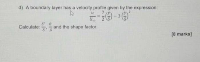 Solved u 2 d) A boundary layer has a velocity profile given | Chegg.com