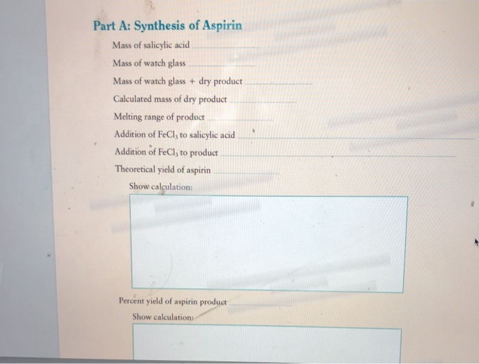 Solved Part A: Synthesis of Aspirin Mass of salicylic acid | Chegg.com