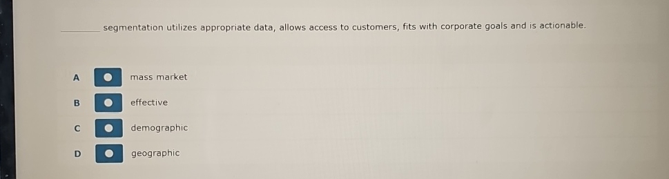 Solved segmentation utilizes appropriate data, allows access | Chegg.com