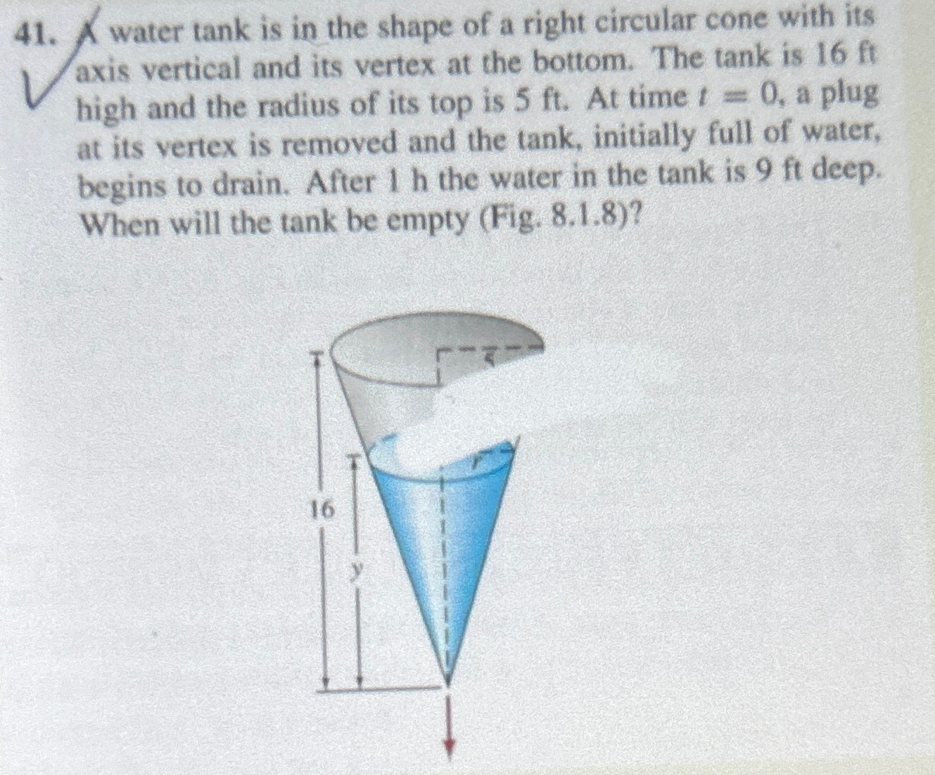 Solved A water tank is in the shape of a right circular cone | Chegg.com