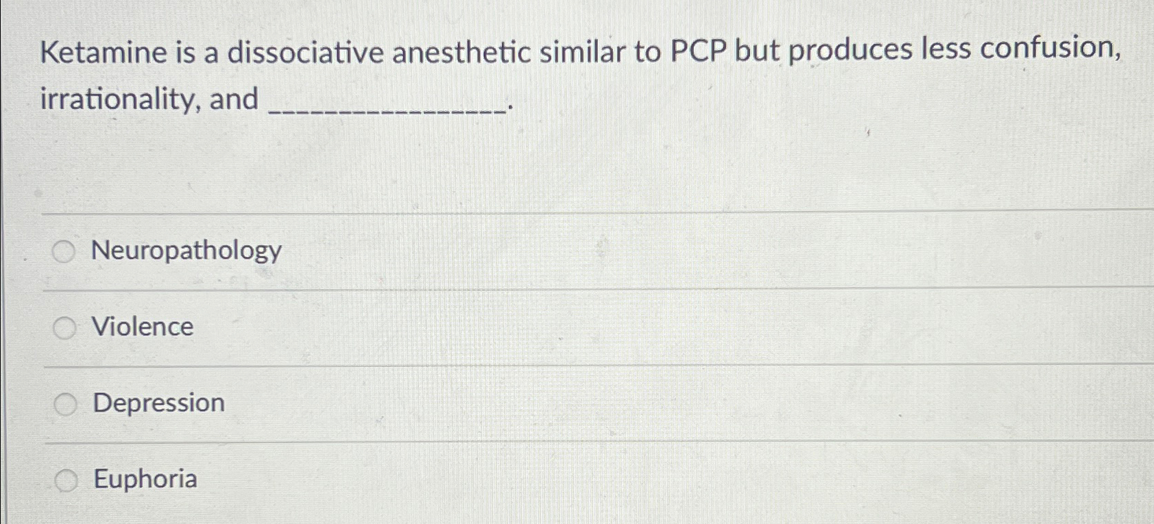 Solved Ketamine is a dissociative anesthetic similar to PCP | Chegg.com