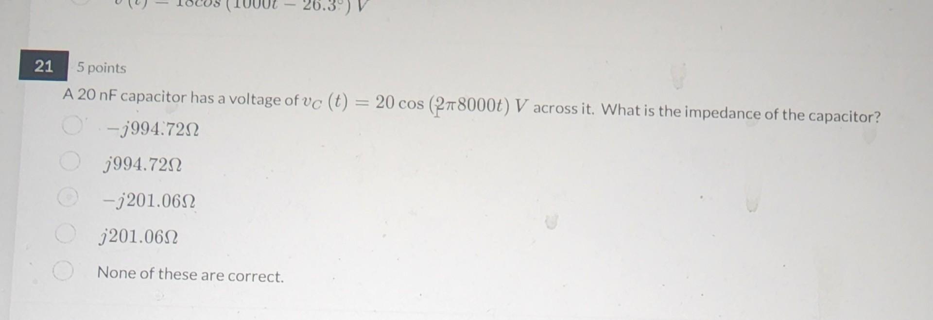 Solved 5 points A 20nF capacitor has a voltage of | Chegg.com