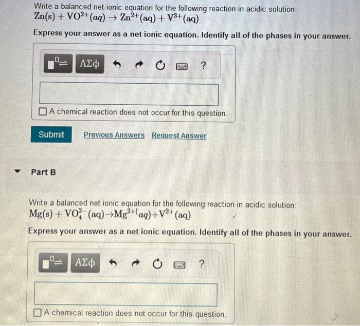 Solved Write a balanced net ionic equation for the following | Chegg.com