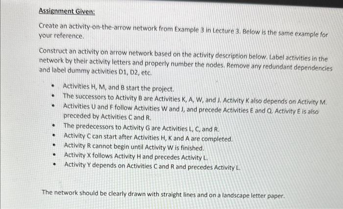 Solved Create an activity-on-the-arrow network from Example | Chegg.com