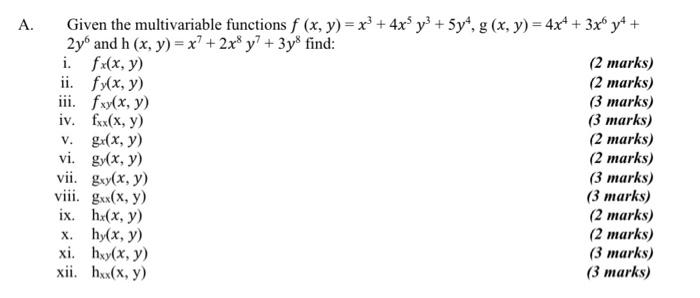 Solved A. Given the multivariable functions f (x, y) = x³ + | Chegg.com