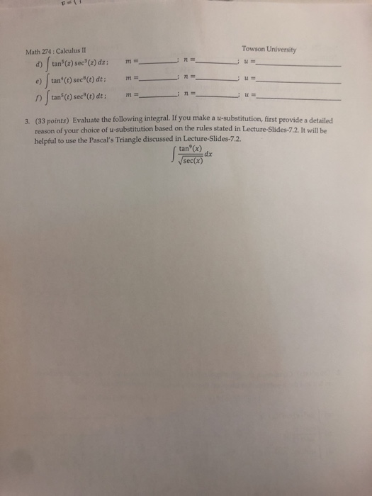 Solved Towson University Math 274 : Calculus II Name: | Chegg.com
