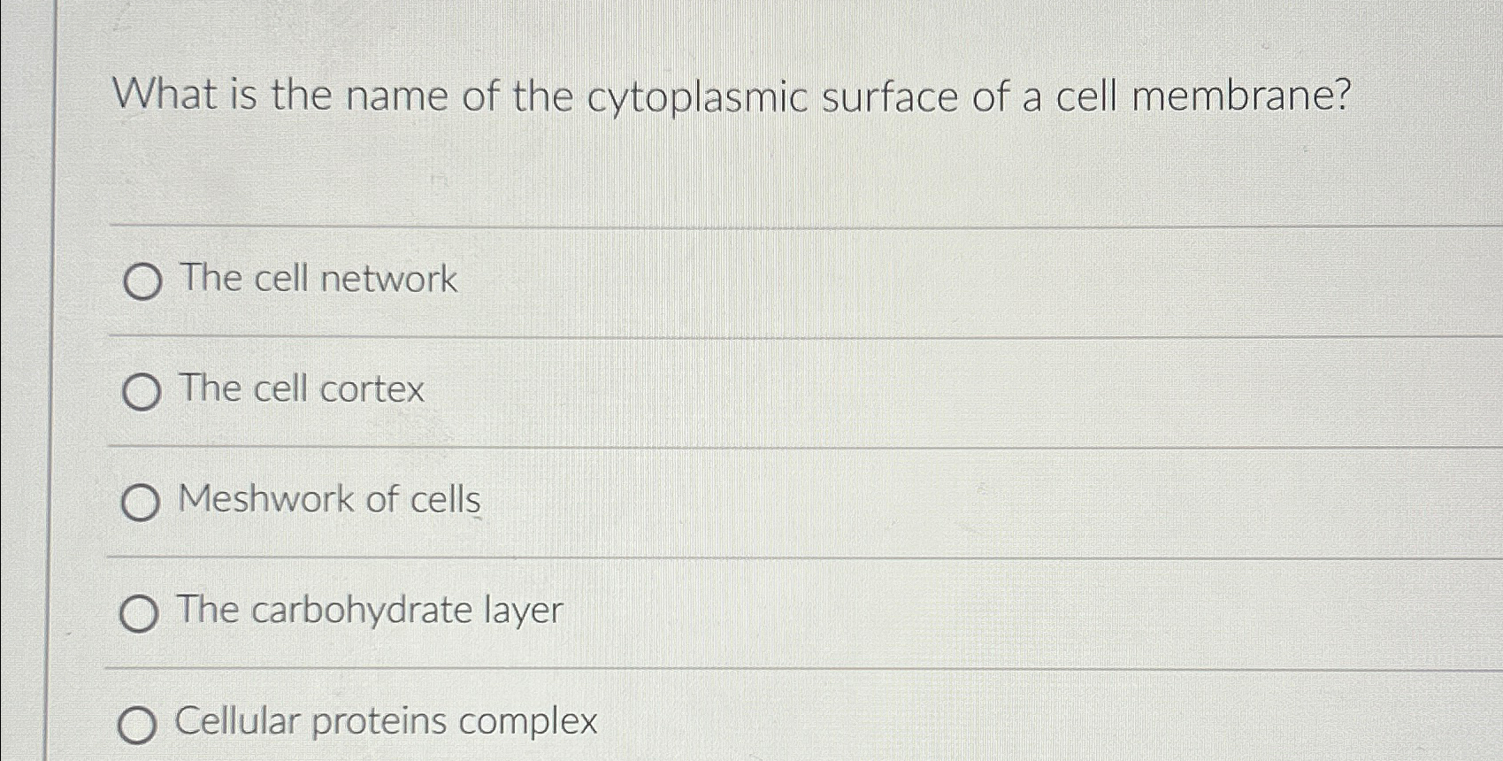 Solved What is the name of the cytoplasmic surface of a cell | Chegg.com