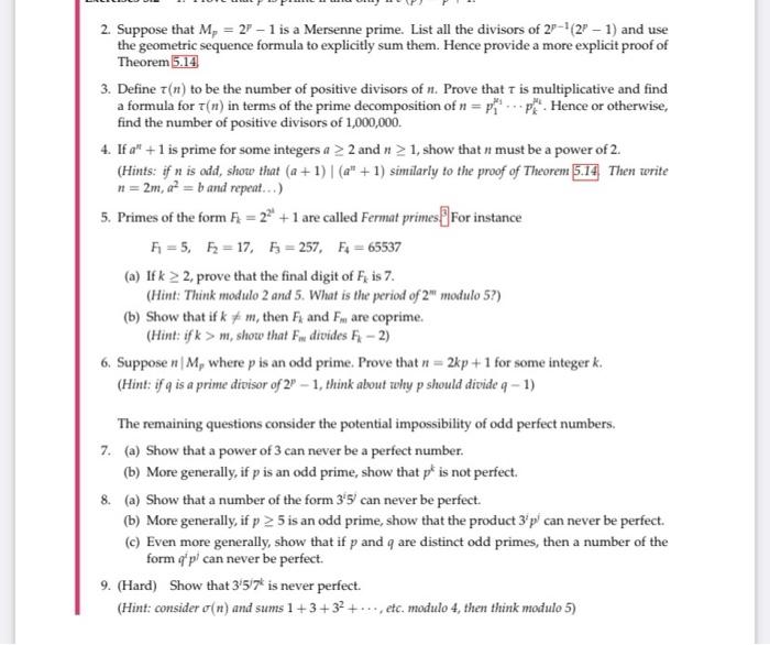 Solved 2. Suppose that M, = 2 - 1 is a Mersenne prime. List | Chegg.com