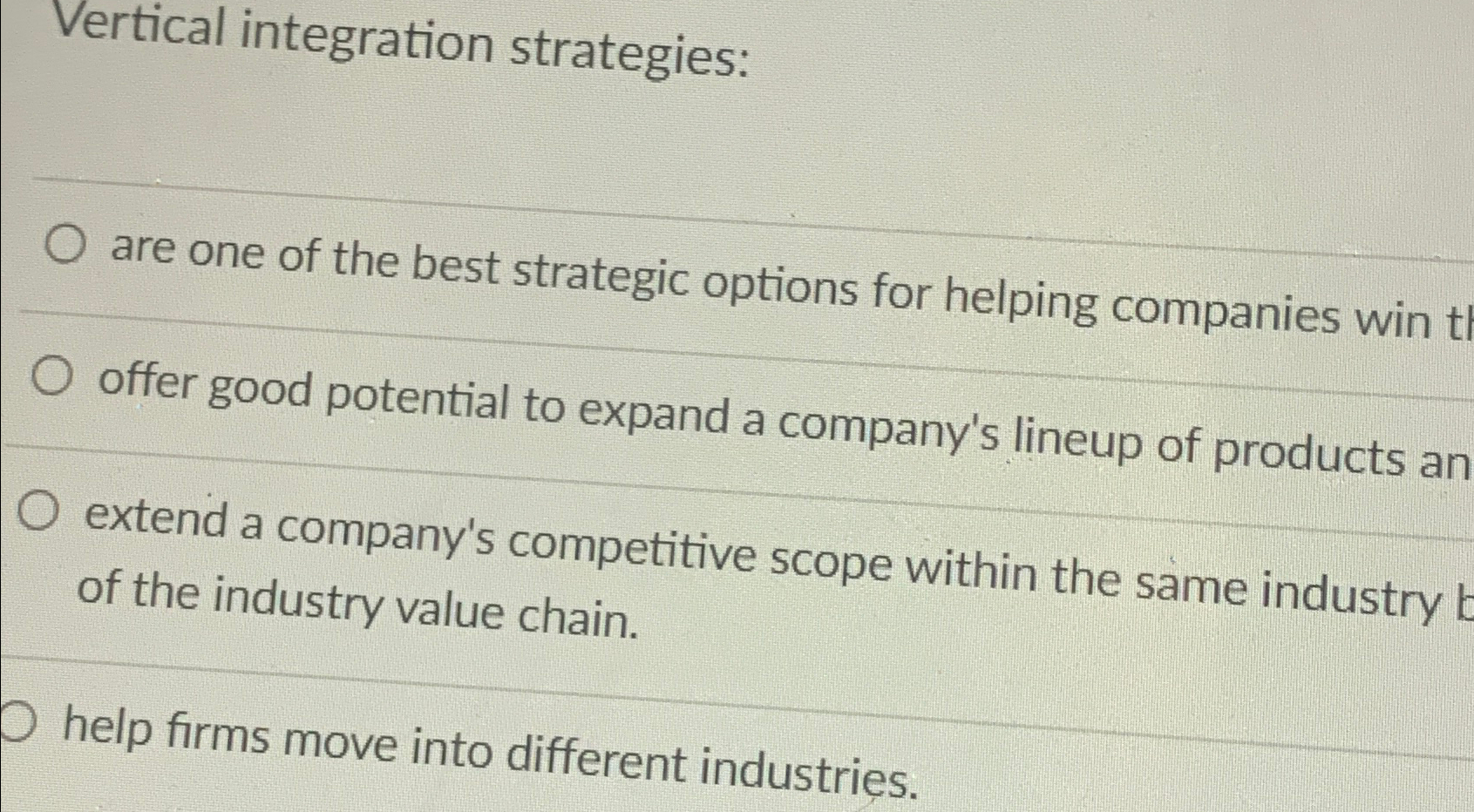 Solved Vertical integration strategies:are one of the best | Chegg.com