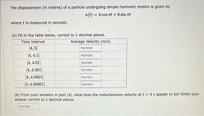 Solved The displacement (In metres) of a particle undergoing | Chegg.com
