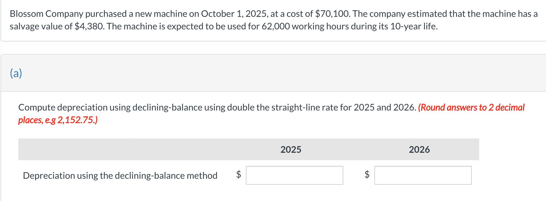Solved Blossom Company purchased a new machine on October | Chegg.com