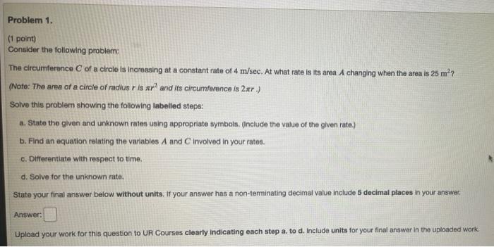 Solved Problem 1. (1 point) Consider the following problem: | Chegg.com