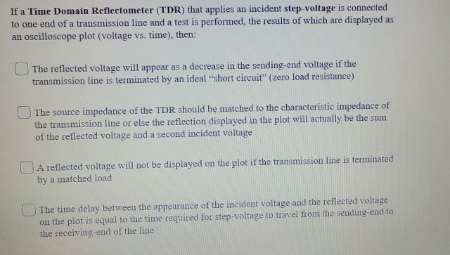 Solved If a Time Domain Reflectometer (TDR) that applies an | Chegg.com