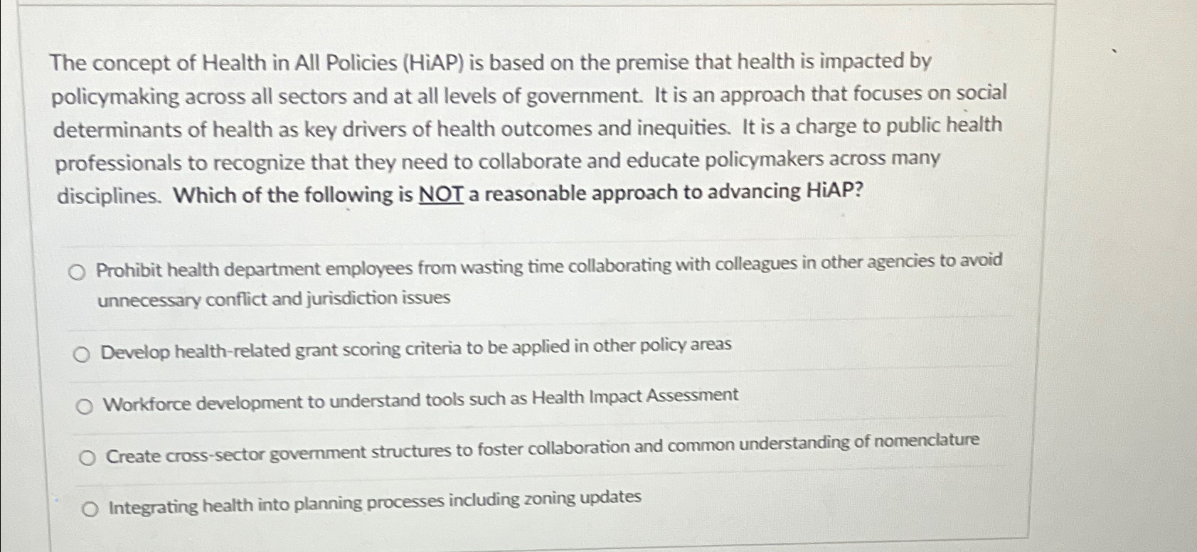 Solved The concept of Health in All Policies (HiAP) ﻿is | Chegg.com