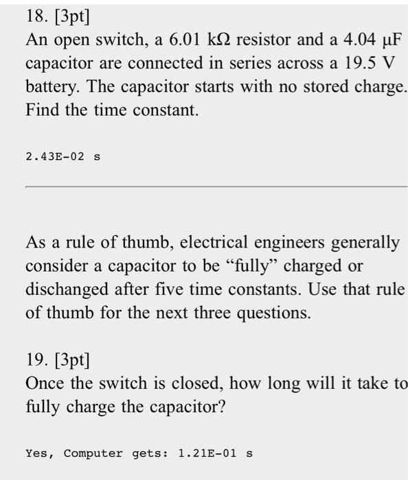 Solved 18. [3pt] An open switch, a 6.01kΩ resistor and a | Chegg.com