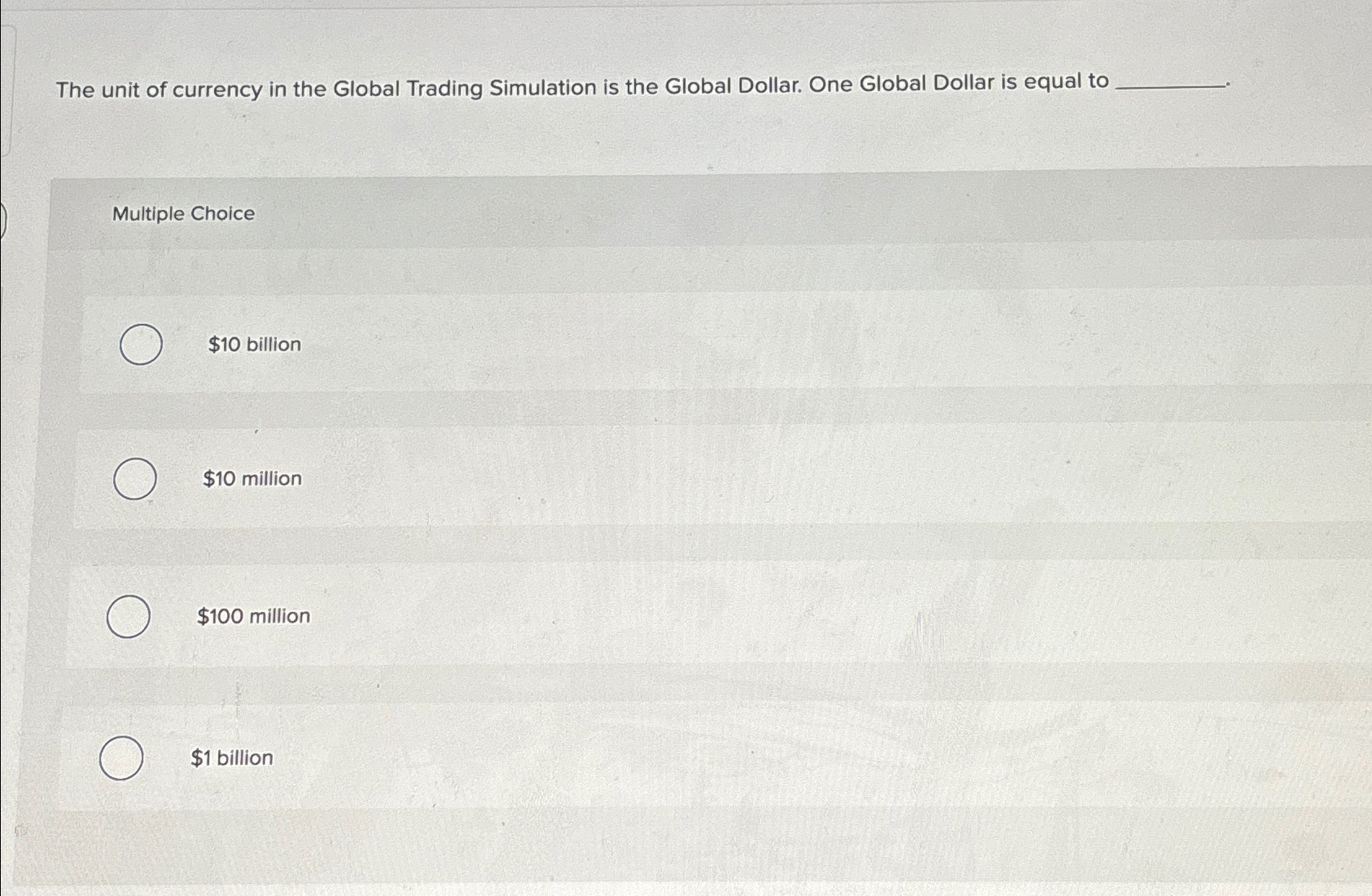 Solved The unit of currency in the Global Trading Simulation | Chegg.com
