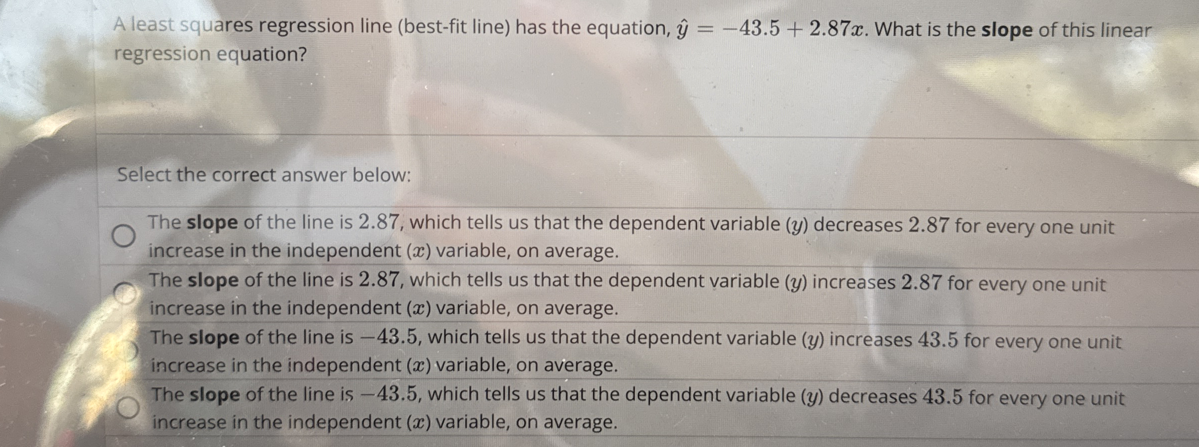 Solved A Least Squares Regression Line Best Fit Line ﻿has