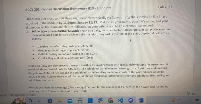 Solved ACCY 201 - Friday Discussion Homework \#10 - 10 | Chegg.com