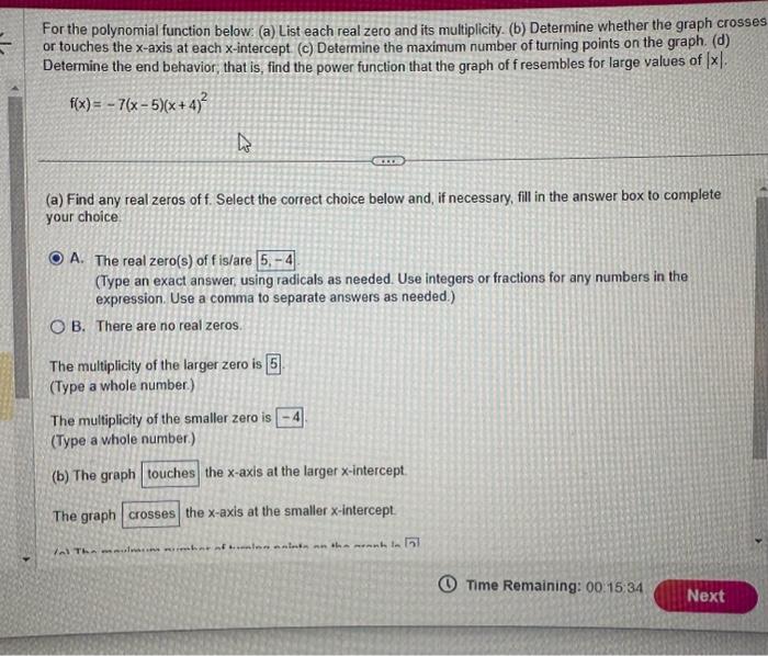 Solved For the polynomial function below: (a) List each real | Chegg.com