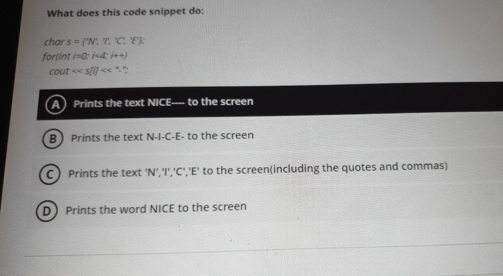 Solved What does this code snippet do: chars = {'N: 7, "C) | Chegg.com