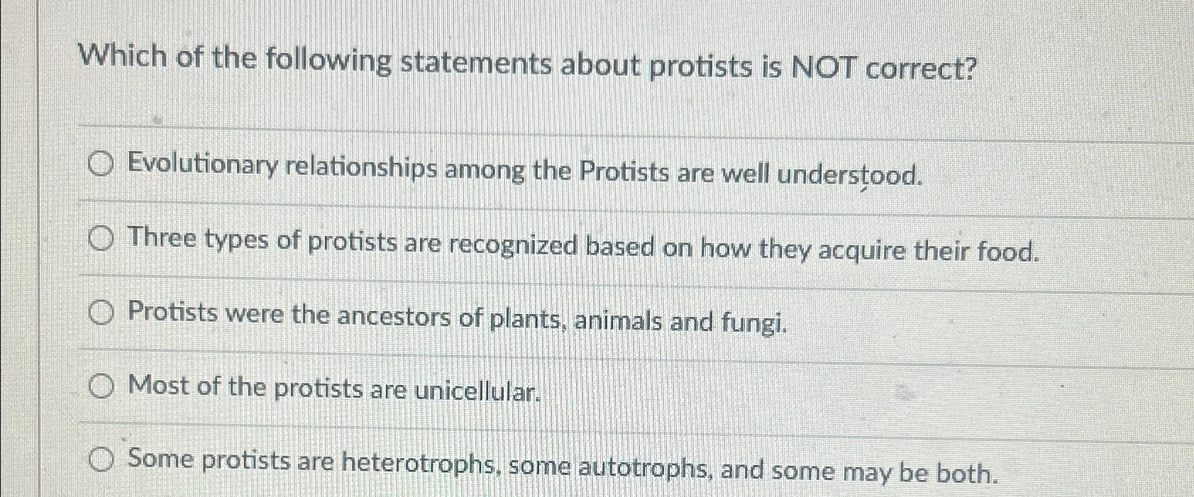 Solved Which of the following statements about protists is | Chegg.com