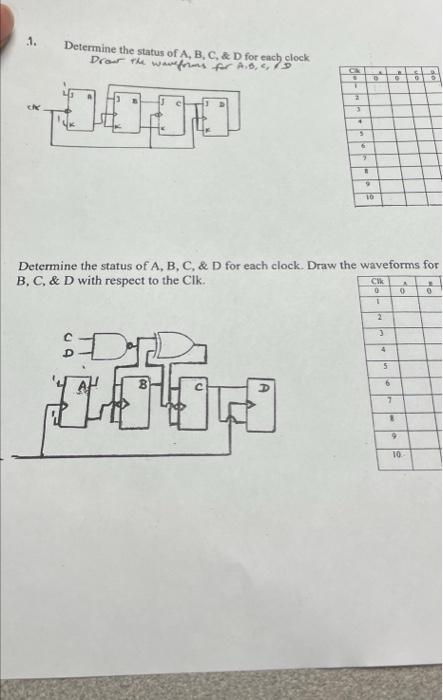 Solved 1. Determine the status of A, B, C, D for each clock | Chegg.com
