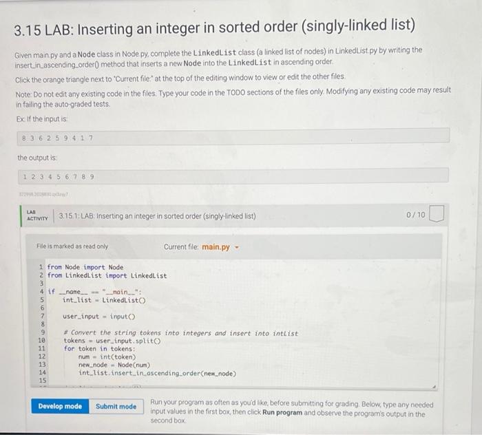 Solved Inserting An Integer In Sorted Order singly linked Chegg