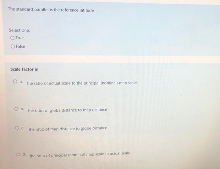 Solved The standard parallel is the reference latitude | Chegg.com