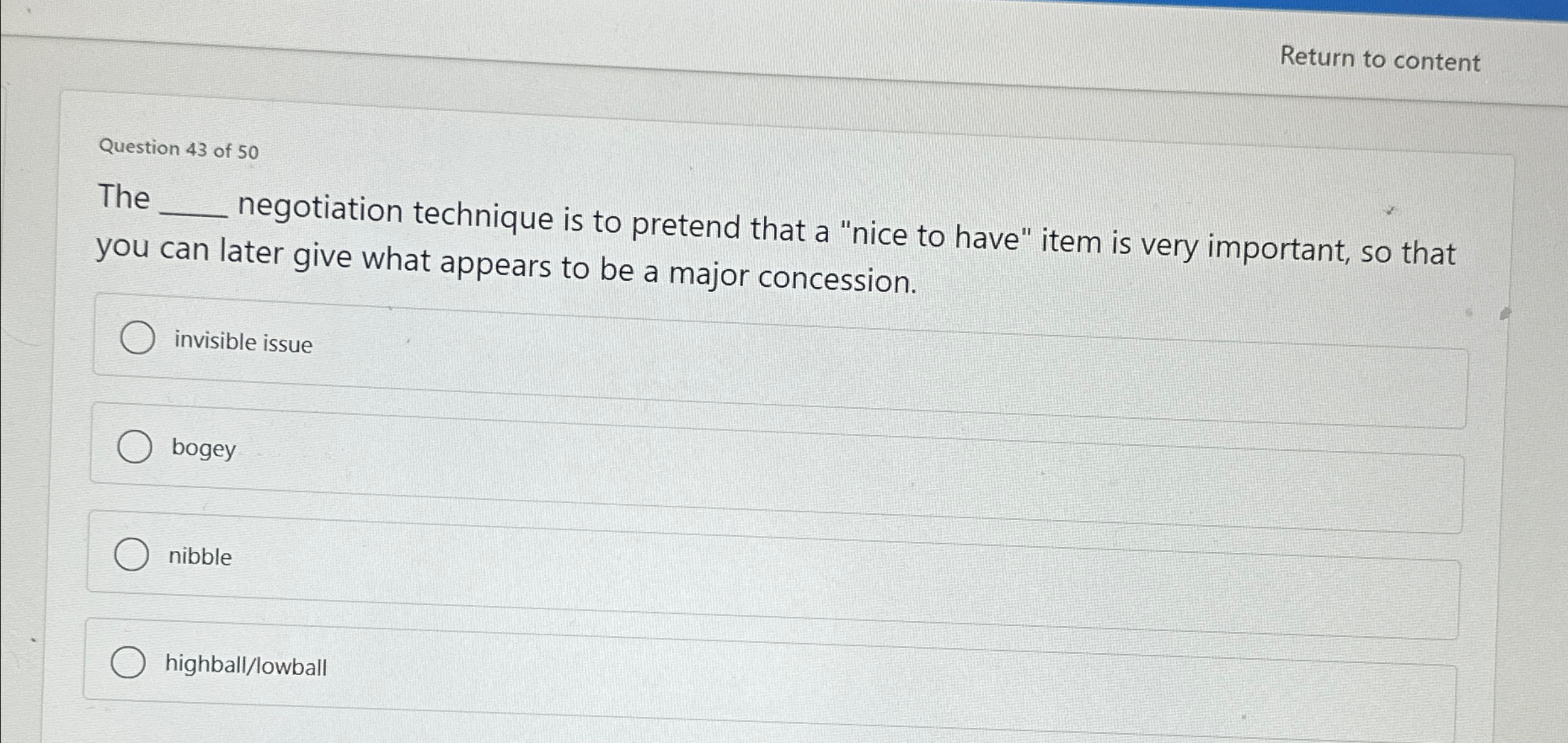 Solved Return to contentQuestion 43 ﻿of 50The ﻿negotiation | Chegg.com