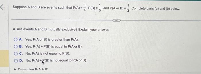 Solved Suppose A and B are events such that P(A)=41,P(B)=51, | Chegg.com