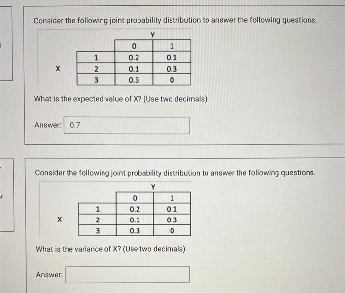 Solved Consider the following joint probability distribution | Chegg.com