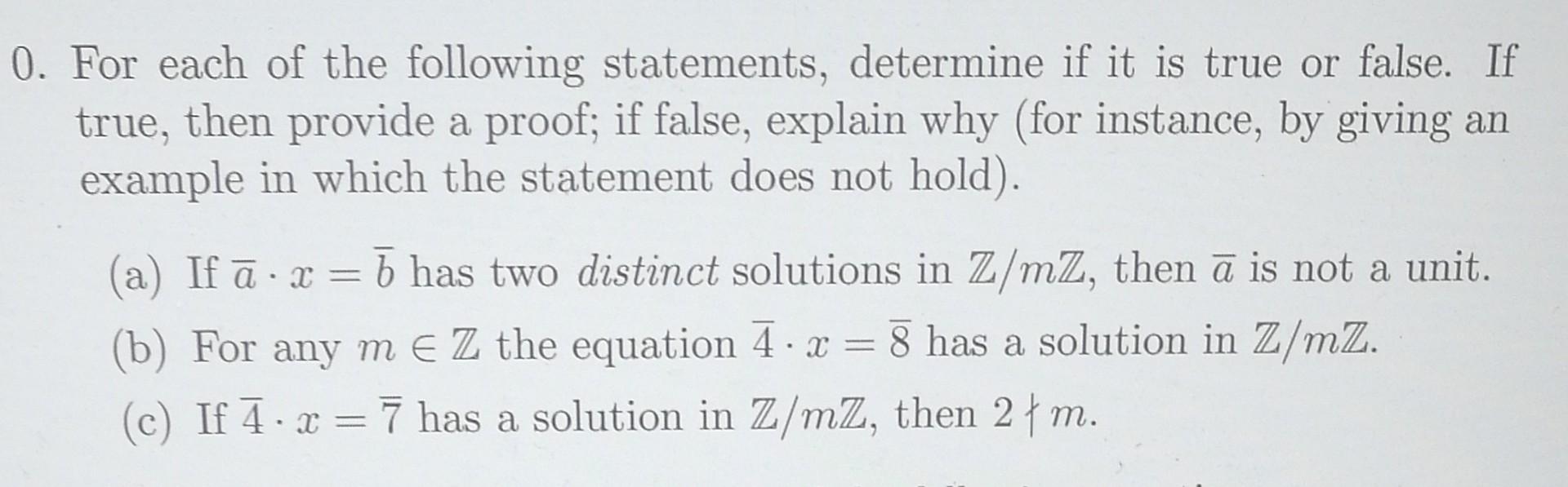 Solved For each of the following statements, determine if it | Chegg.com