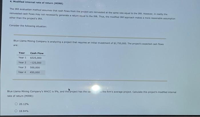 Solved 4. Modified Internal rate of return (MIRR) The IRR | Chegg.com