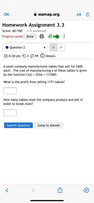 Solved OK wamap.org АА С Homework Assignment 3.3 Score: | Chegg.com