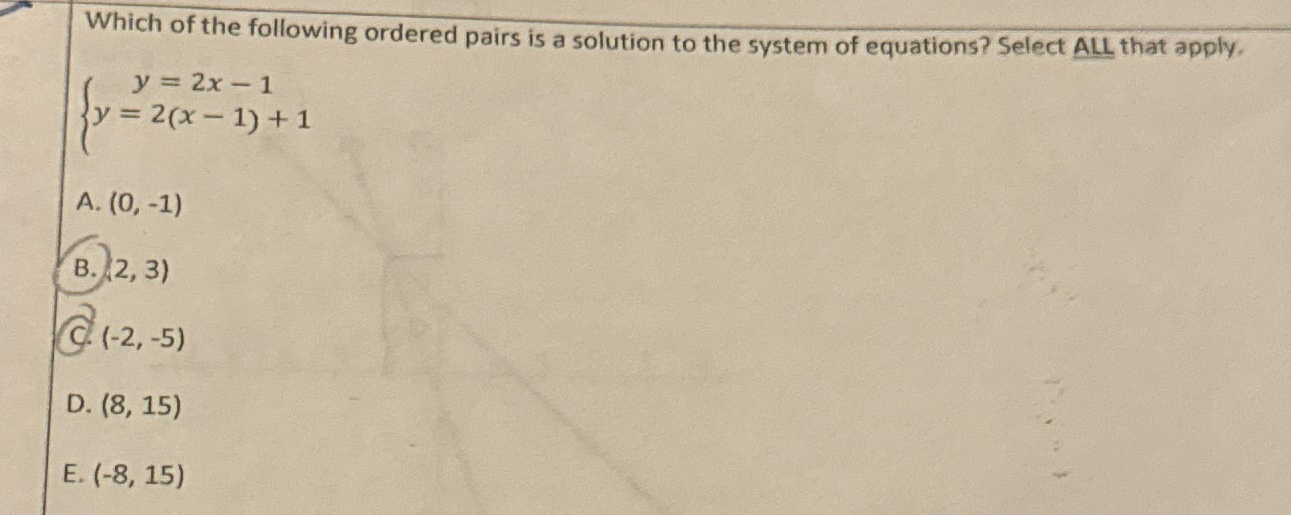 Solved Which of the following ordered pairs is a solution to | Chegg.com
