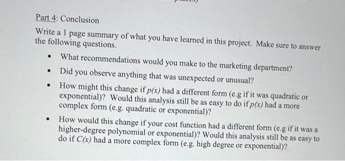 Solved Part 4: Conclusion Write a 1 page summary of what you | Chegg.com