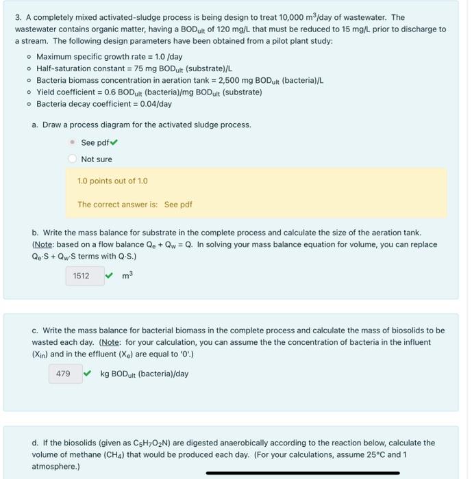 Solved 3. A completely mixed activated-sludge process is | Chegg.com