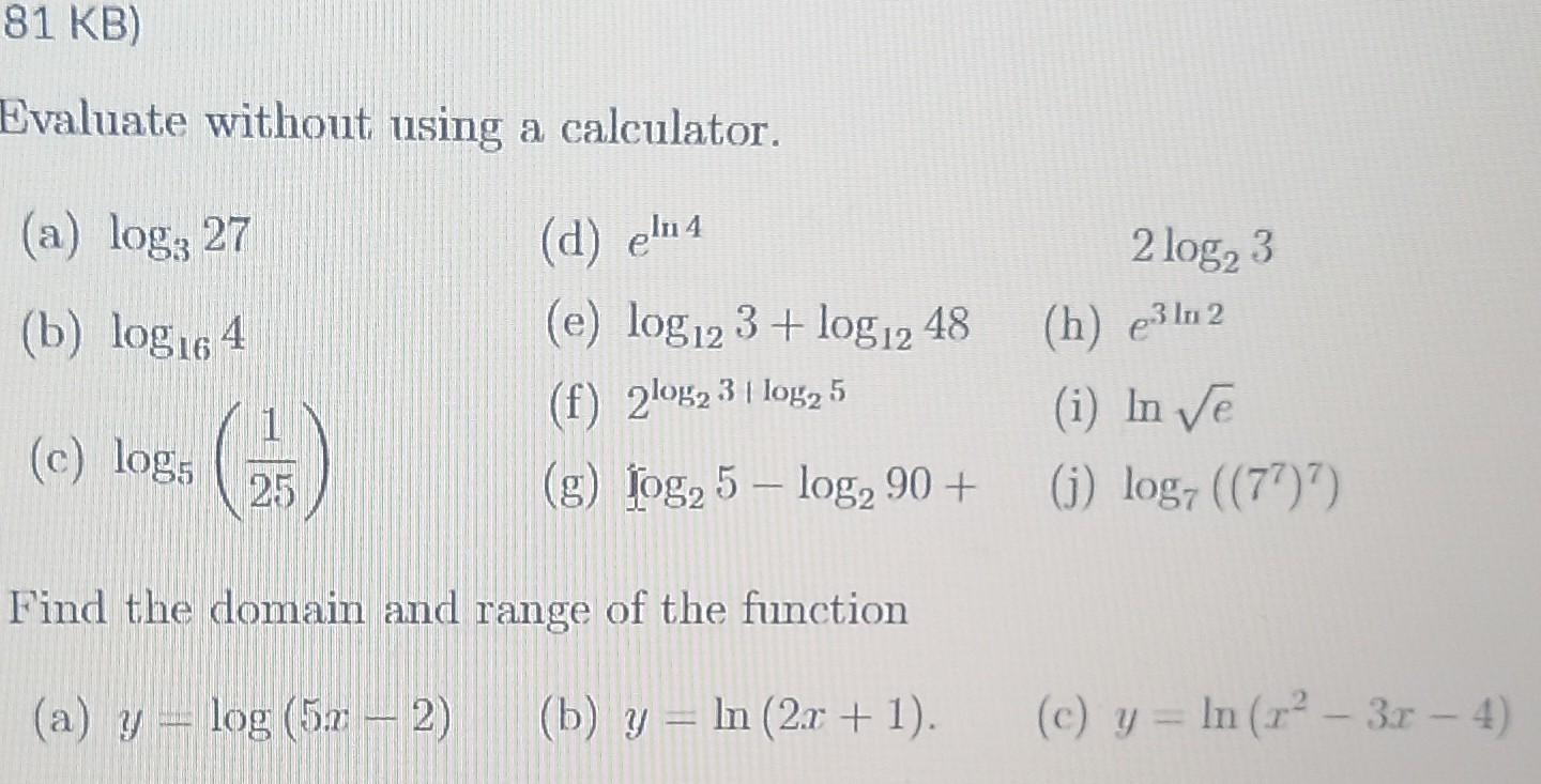 Solved Evaluate without using a calculator. (a) log327 (d) | Chegg.com