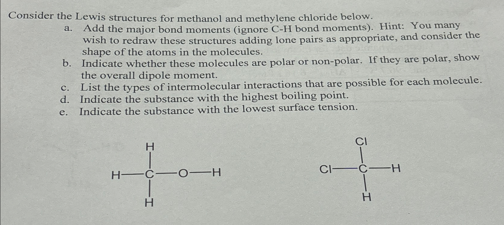 Solved Consider the Lewis structures for methanol and | Chegg.com