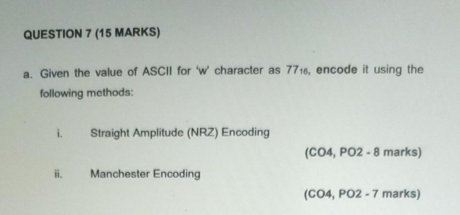 Solved QUESTION 7 (15 MARKS) a. Given the value of ASCII for | Chegg.com