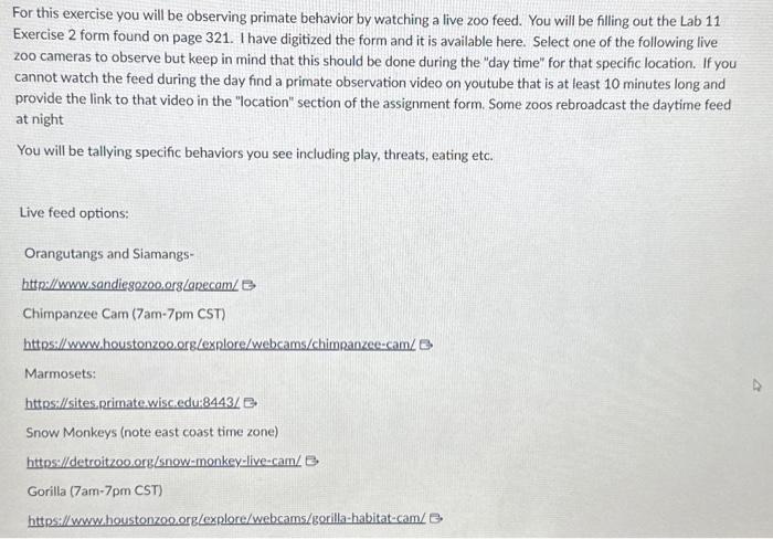 Quantitative Primate Observation Form Date: 11/5/2023 | Chegg.com