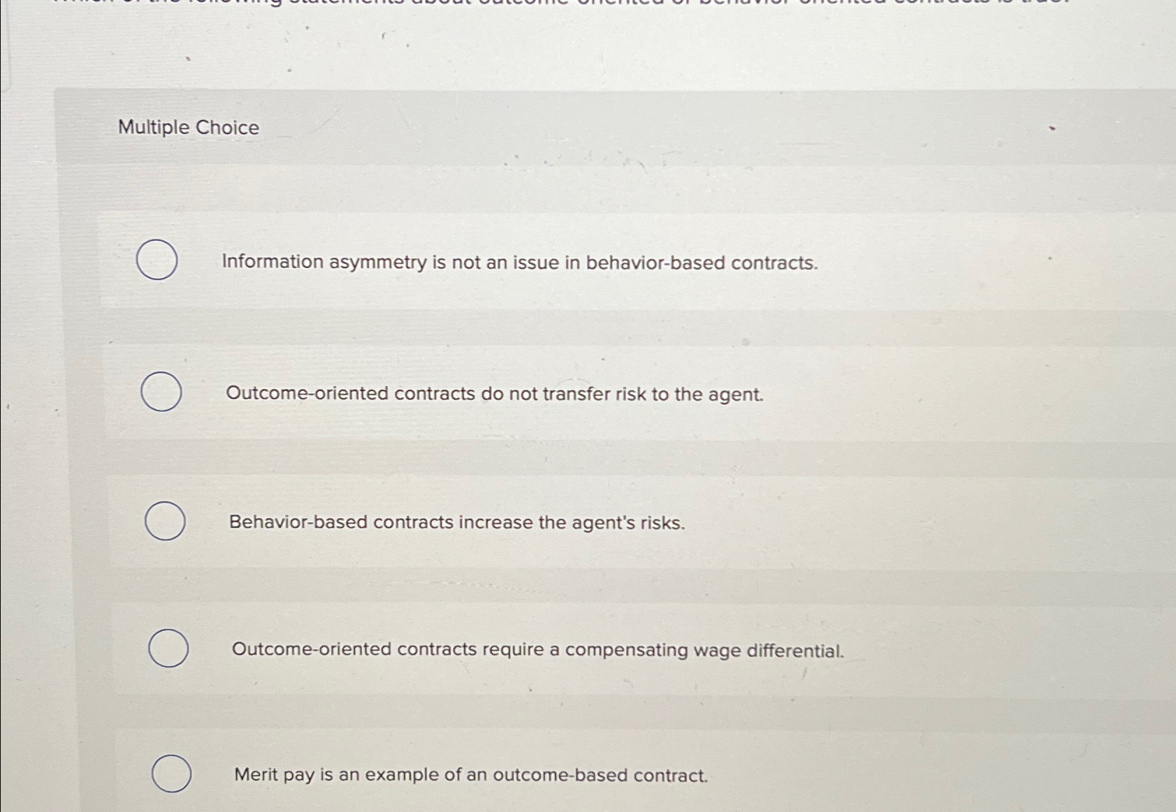 Solved Multiple ChoiceInformation asymmetry is not an issue | Chegg.com