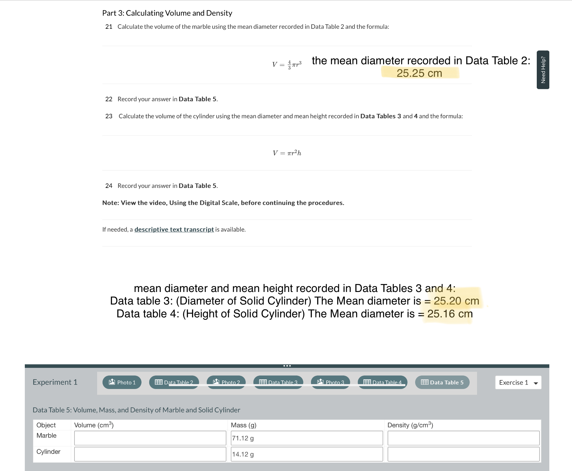 Solved Part 3: Calculating Volume and Density21 ﻿Calculate | Chegg.com